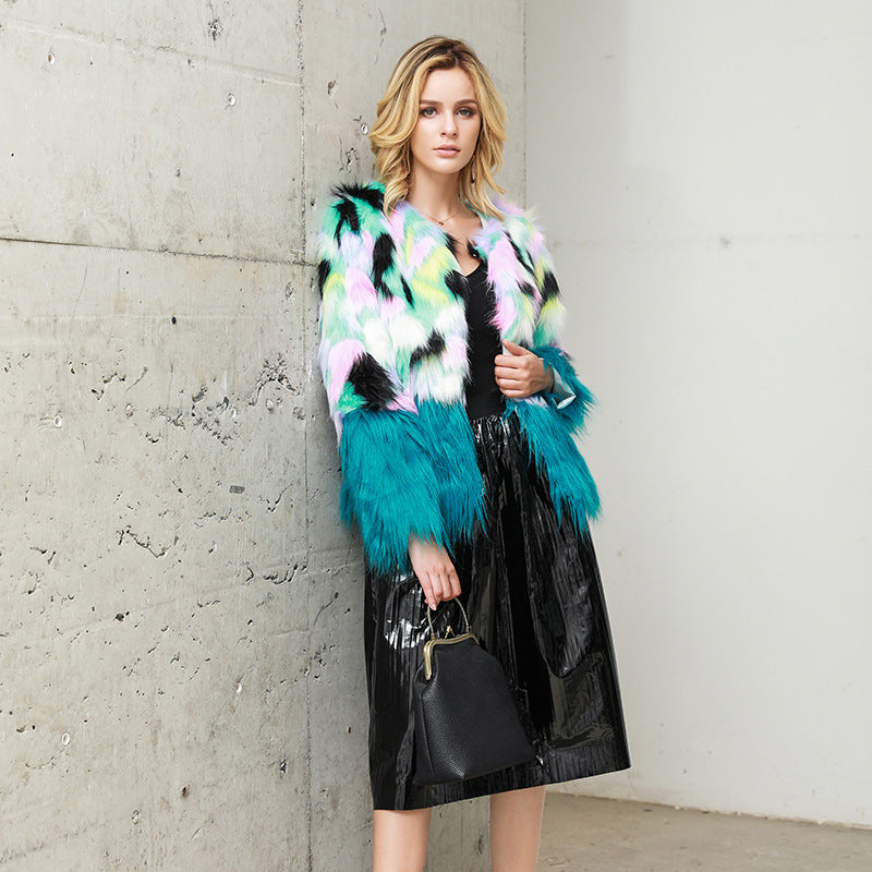 Faux Fur Two-tone Fur Stitching Plush Fur Coat – ALPSCOMMERCE