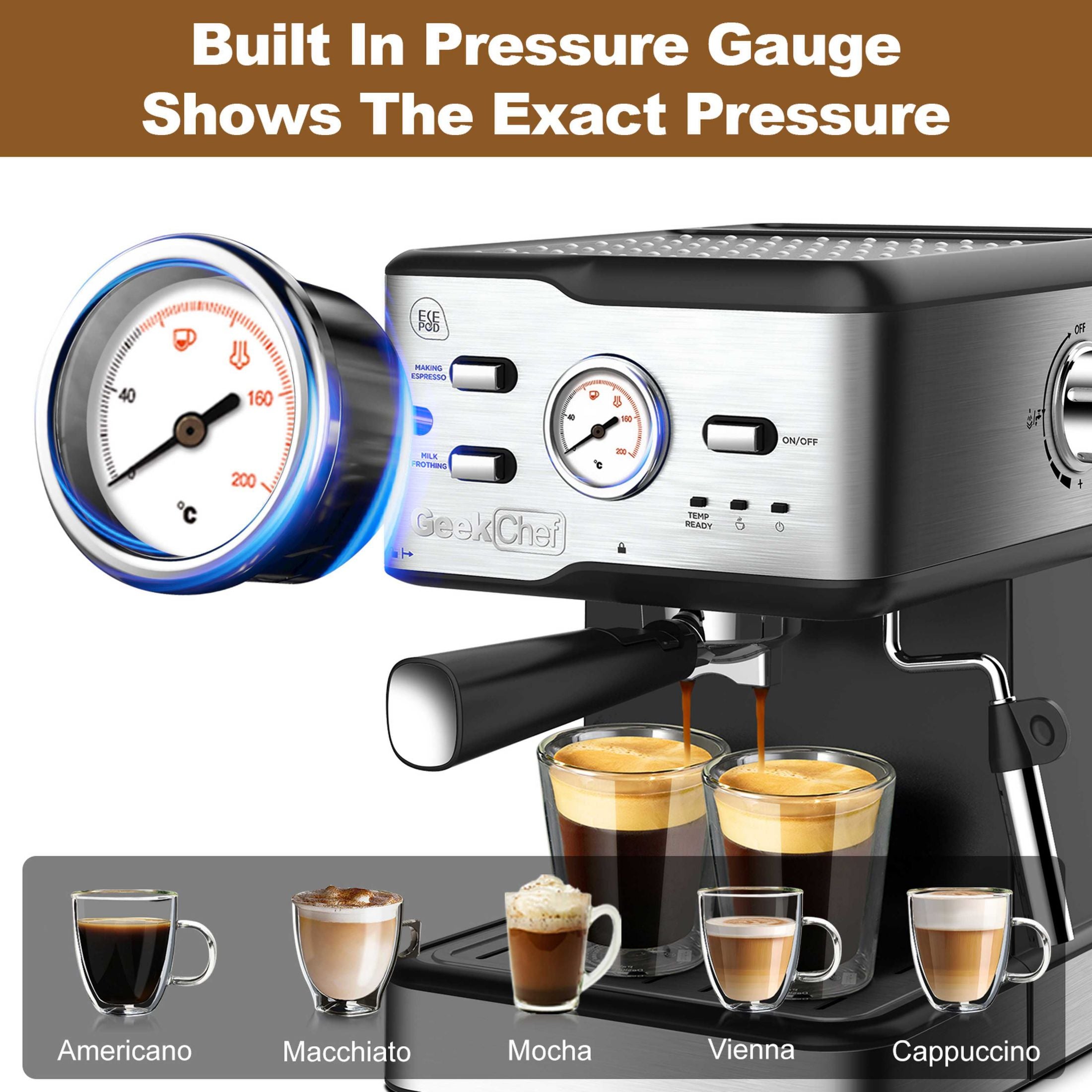 Espresso Machine 20 Bar Pressure Cappuccino Latte Maker Coffee Machine ...