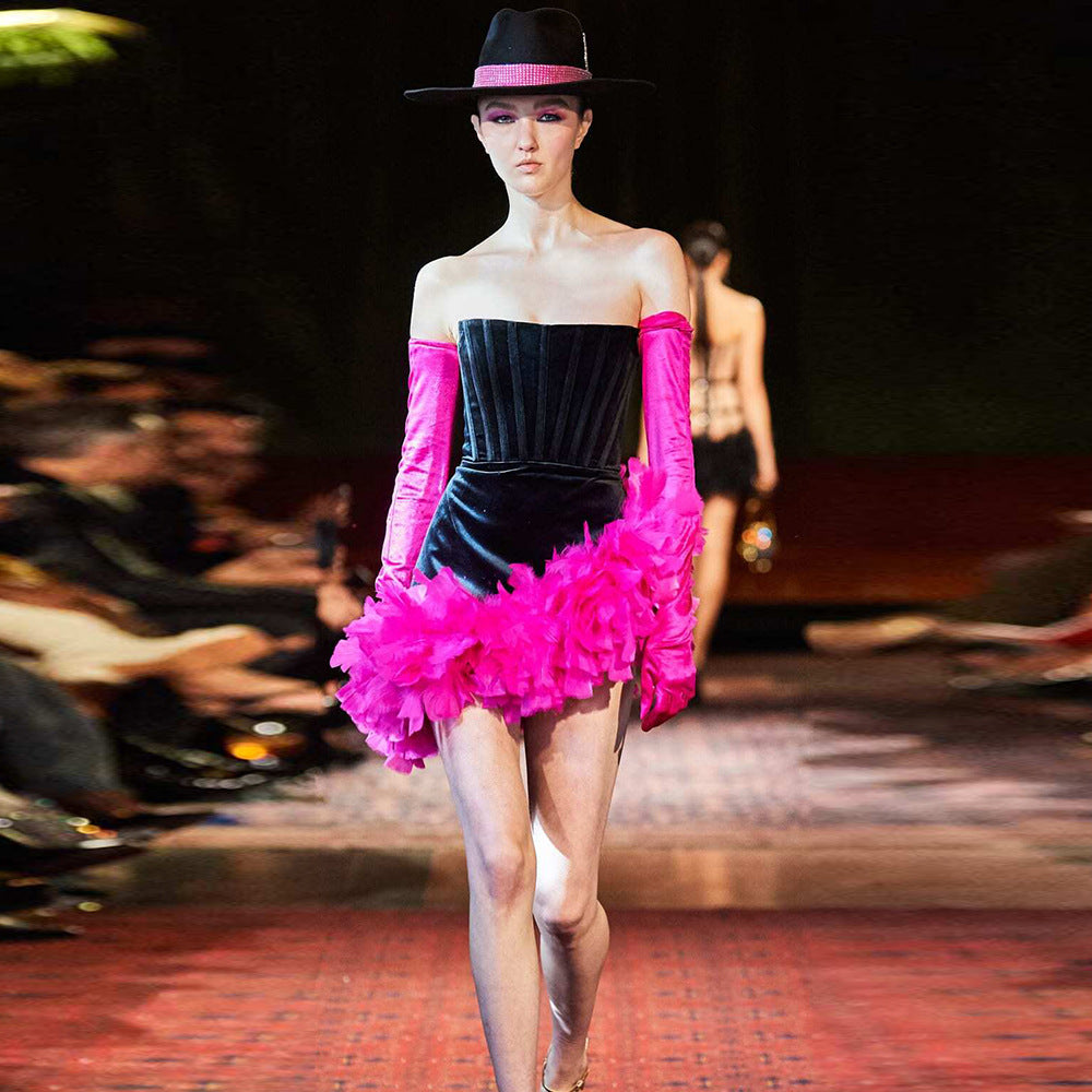 Female Sexy Girdle Irregular Feather Party Fishbone Dress – ALPSCOMMERCE