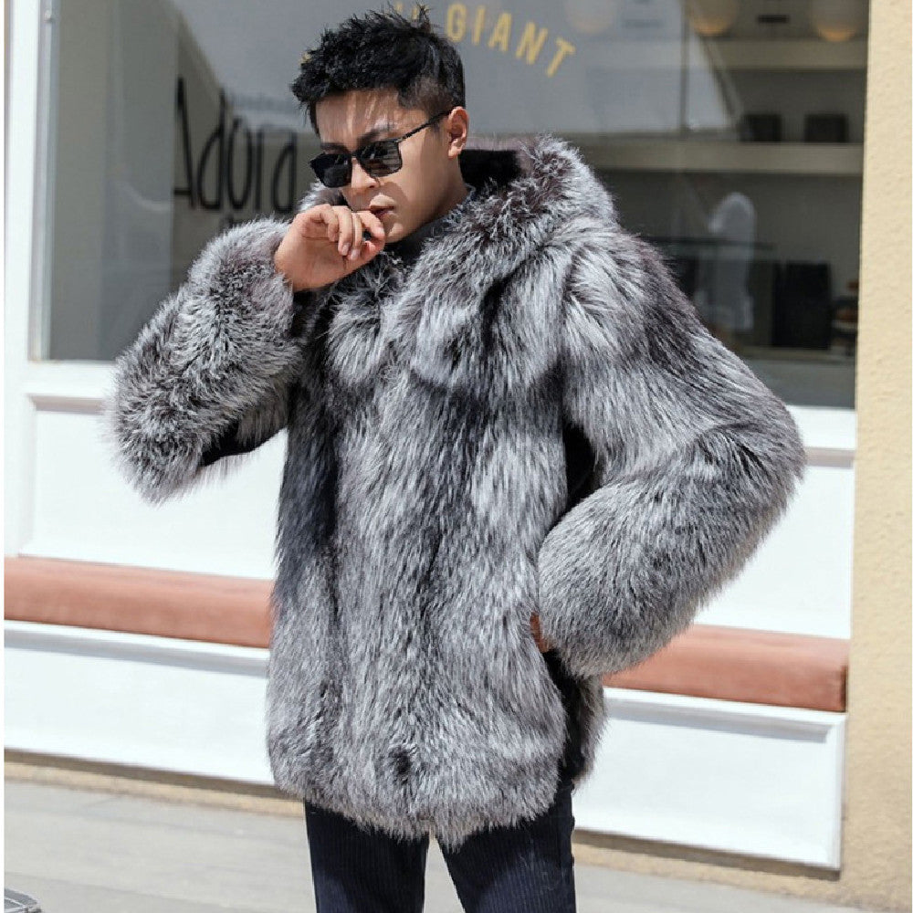 Men's mink fur fur one-piece coat hooded fox – ALPSCOMMERCE
